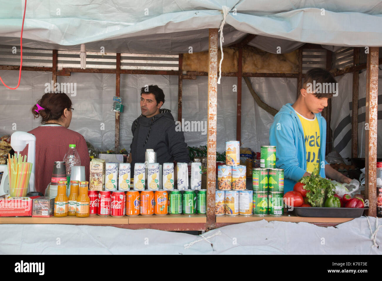 The shop at the Ritsona Refugee Camp for Syrians Stock Photo - Alamy
