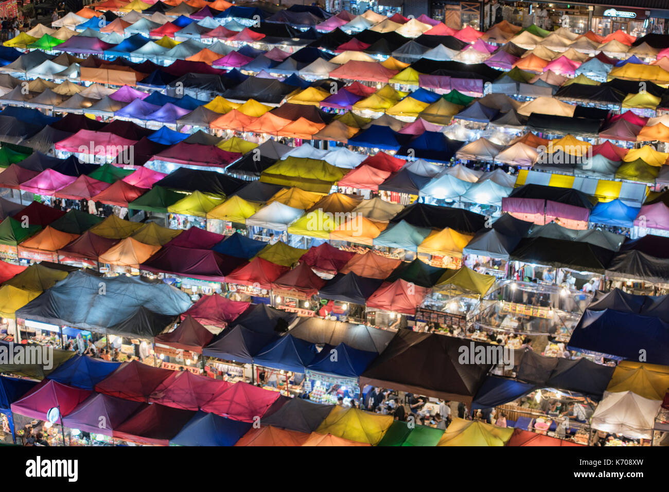 The colorful Rot Fai Train Market at Ratchada, Bangkok, Thailand Stock ...
