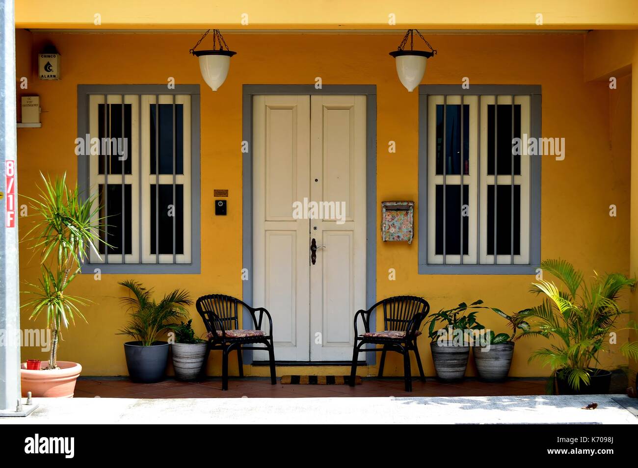 Ground floor view of traditional shop house with door, windows, Dutch ...