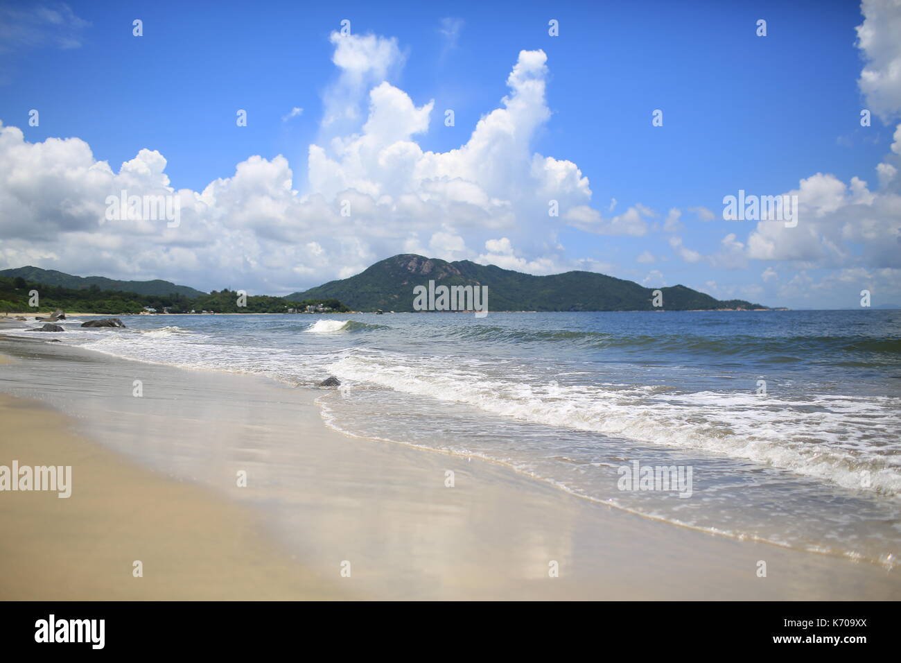 Beautiful beach , sea and reflection of cloudy sky in Beach Cheung Sha ...