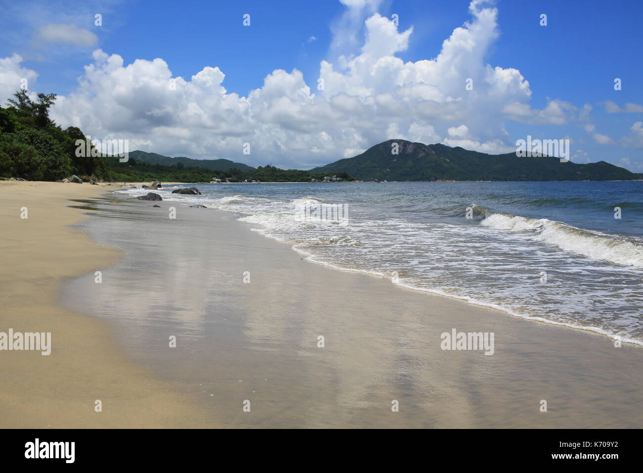 Beautiful beach , sea and reflection of cloudy sky in Beach Cheung Sha ...
