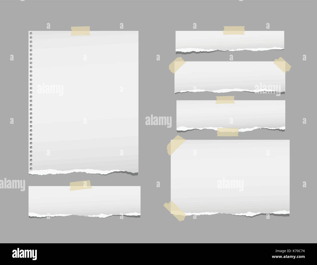 Ripped, note, notebook, copybook paper strips, sheets stuck with sticky ...