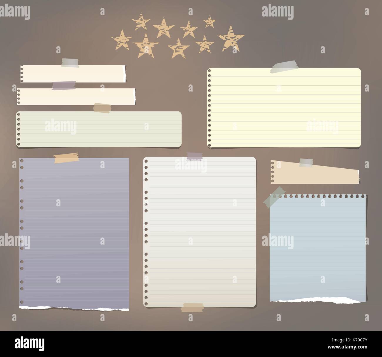 Note, notebook, copybook paper strips, sheets stuck with sticky tape on ...