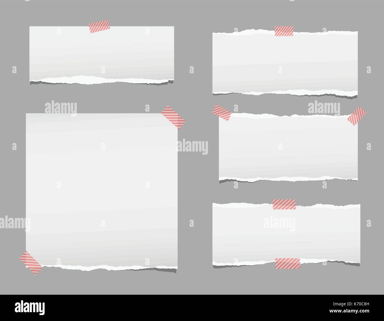 Ripped, note, notebook, copybook paper strips, sheets stuck with red ...