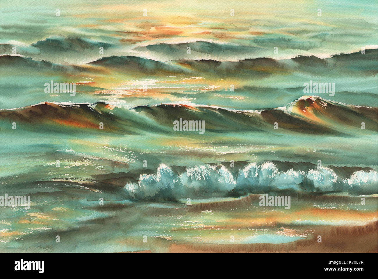 sunny sea watercolor background Stock Photo - Alamy