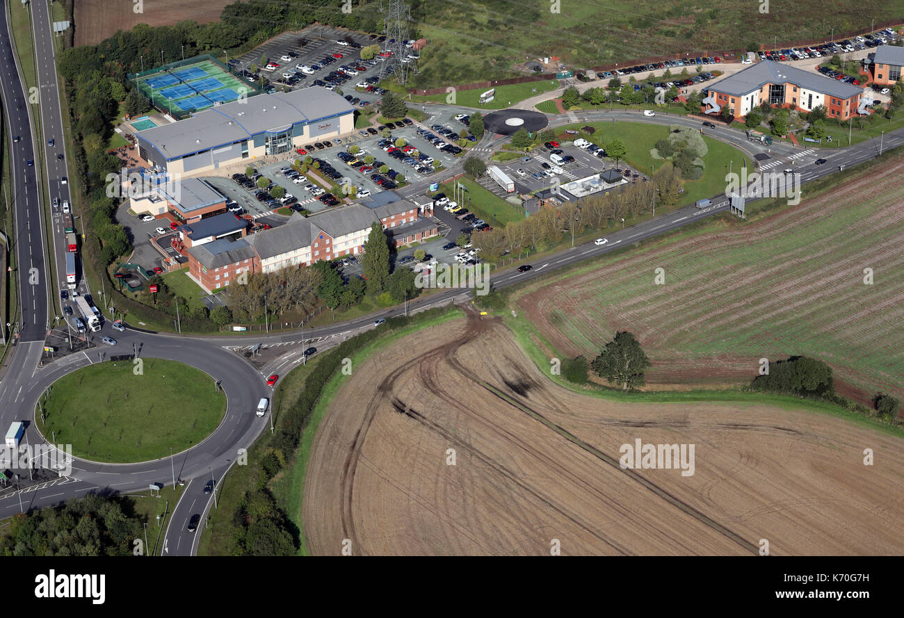aerial view of Wall Island Interchange roundabouts at A5 A5148 M6 ...