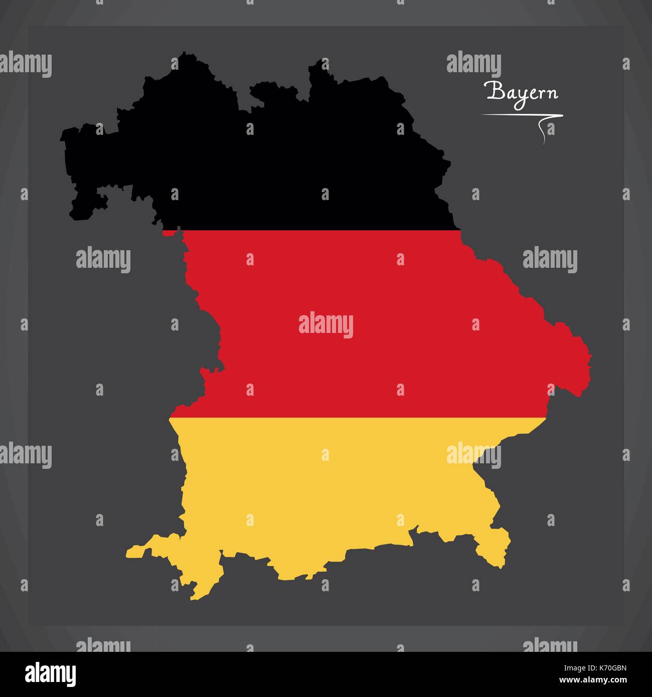 Bayern map of Germany with German national flag illustration Stock ...
