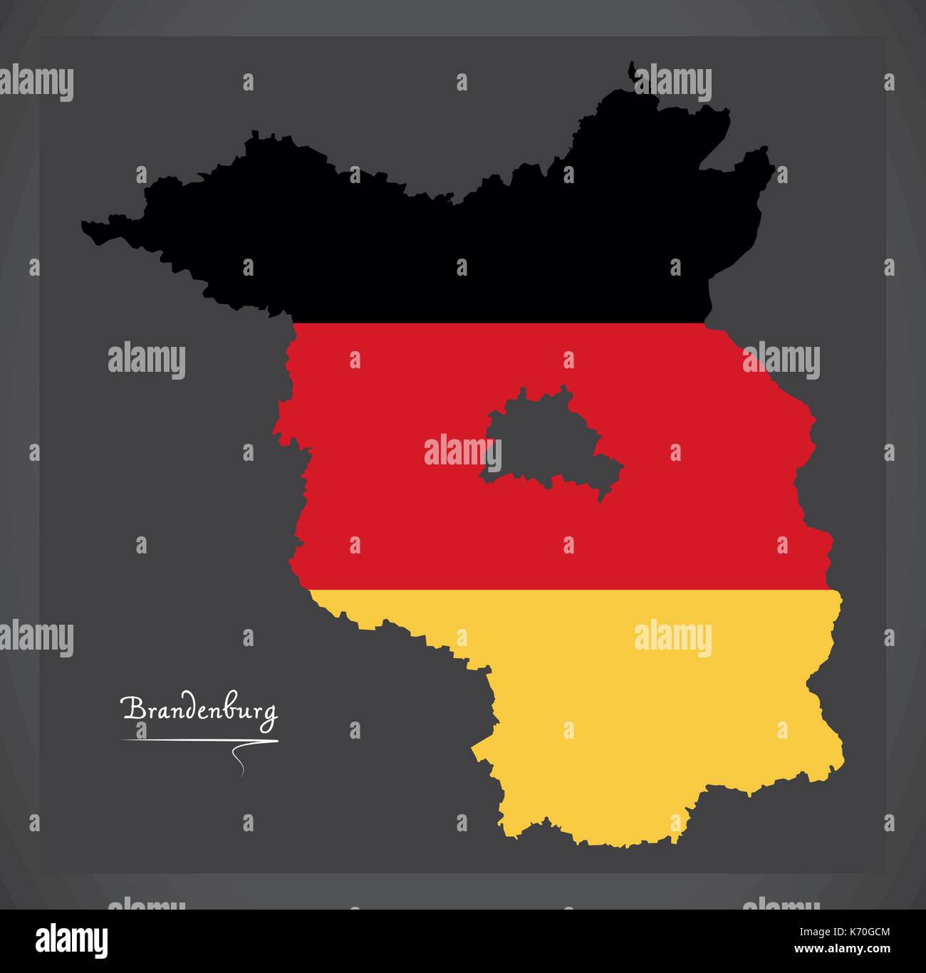 Brandenburg map of Germany with German national flag illustration Stock ...