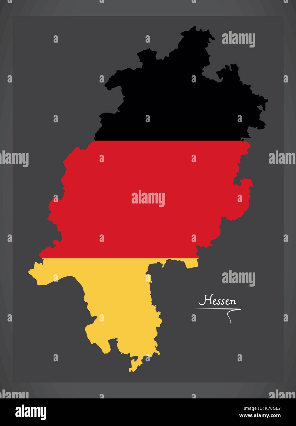 Hessen map of Germany with German national flag illustration Stock ...