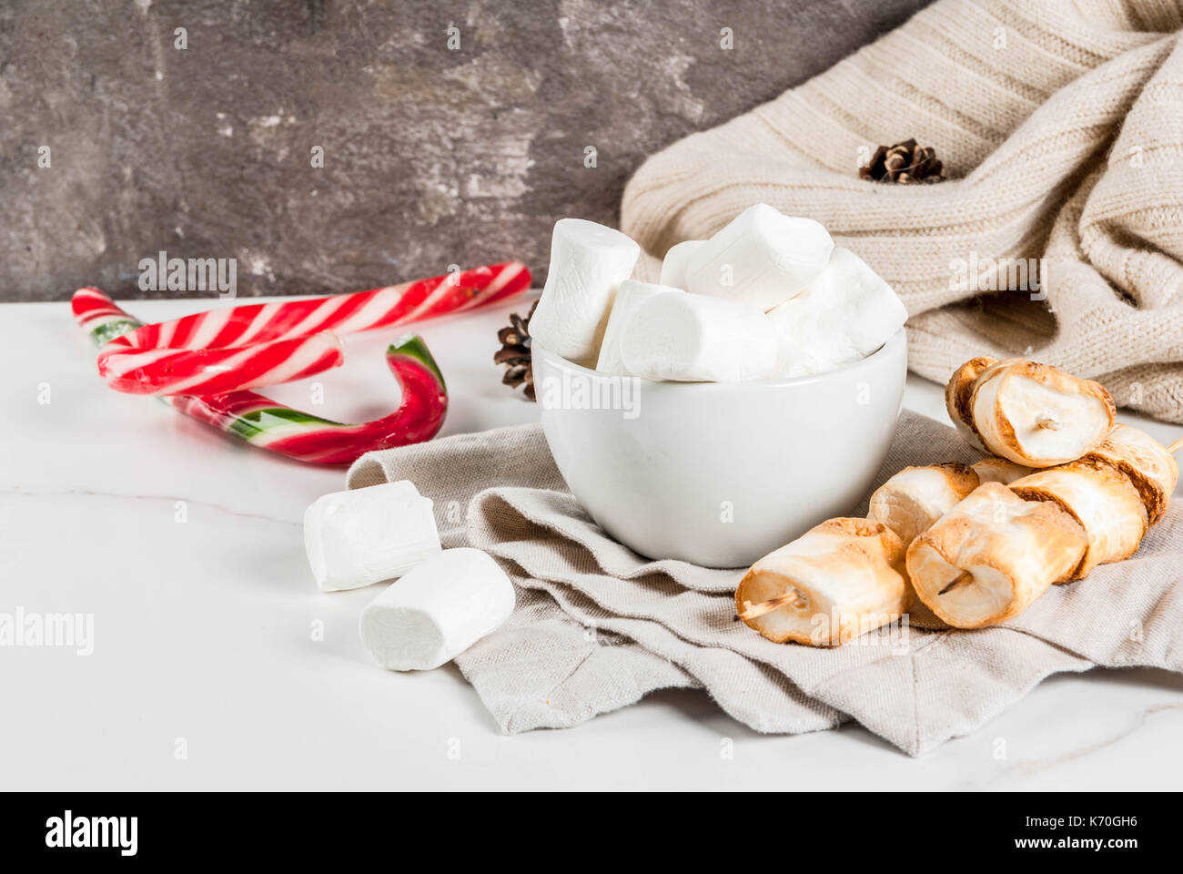 Traditional christmas sweets - candy cane, marshmallow and baked on ...