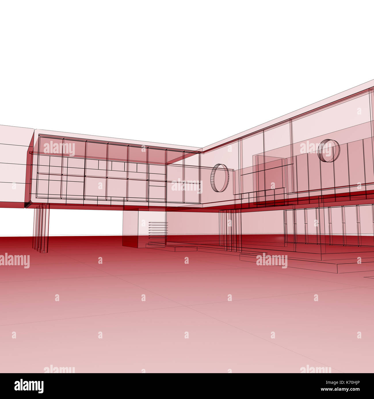 Red blueprint on white 3d rendering Stock Photo - Alamy