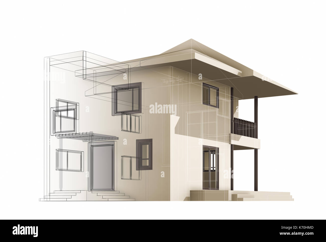 Cottage 3d rendering construction Stock Photo - Alamy
