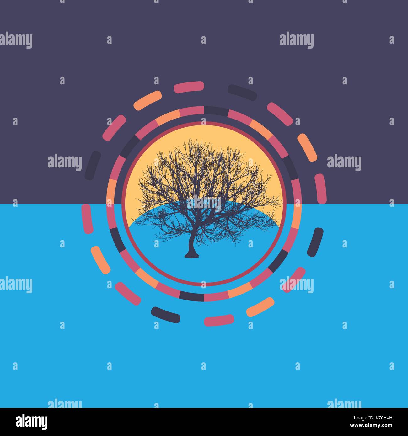 Technology colorful round background with tree. Abstract digital ...