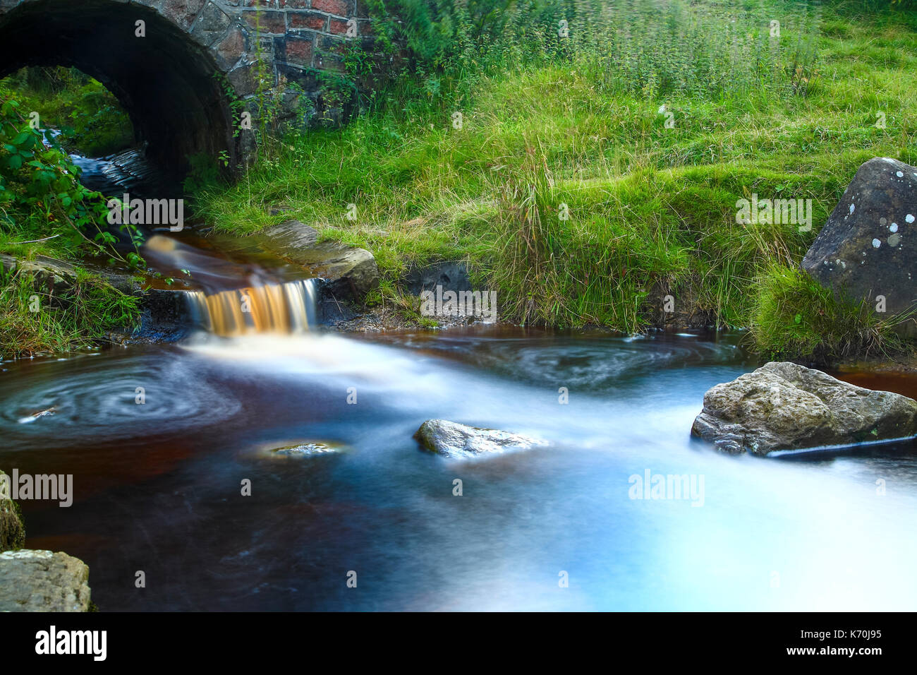 Long exposure image of a moorland stream flowing on ilkley moor ...