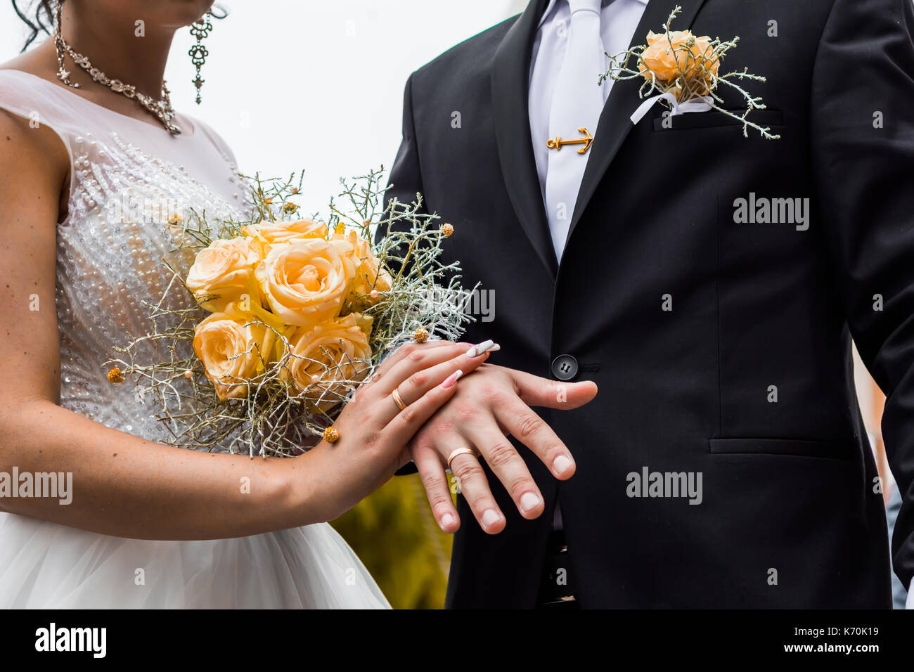 Newly wed couple's hands with wedding rings Stock Photo - Alamy