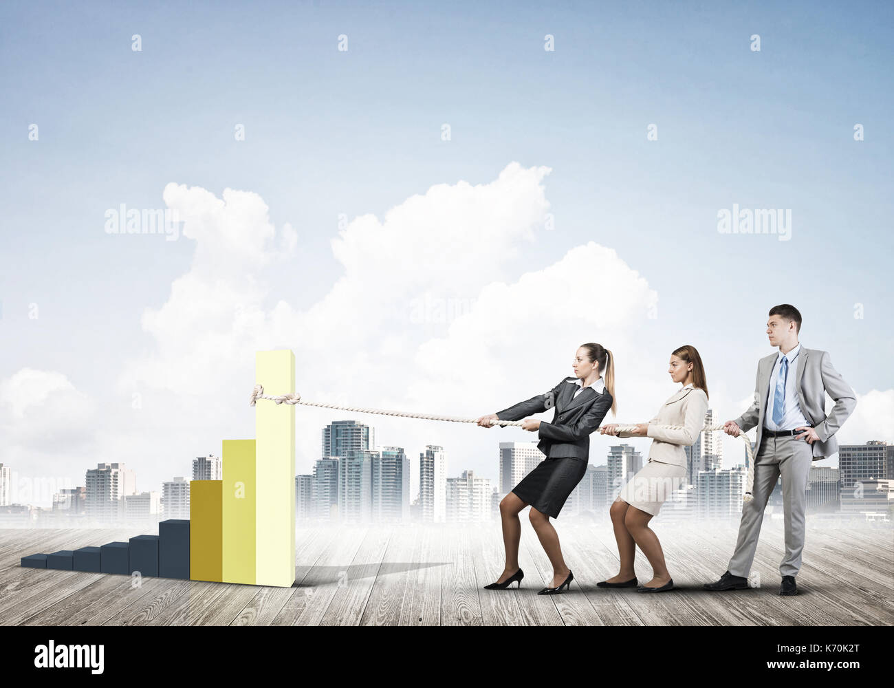 Businessteam working in collaboration making diagram grow and progress ...