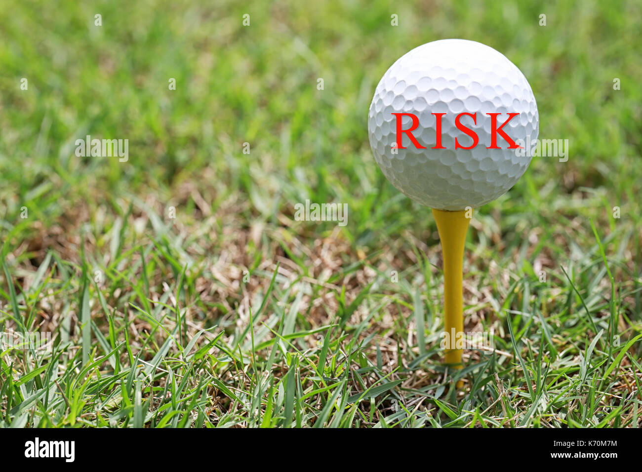 The red letter of Risk on white Golf ball for design in your work or ...