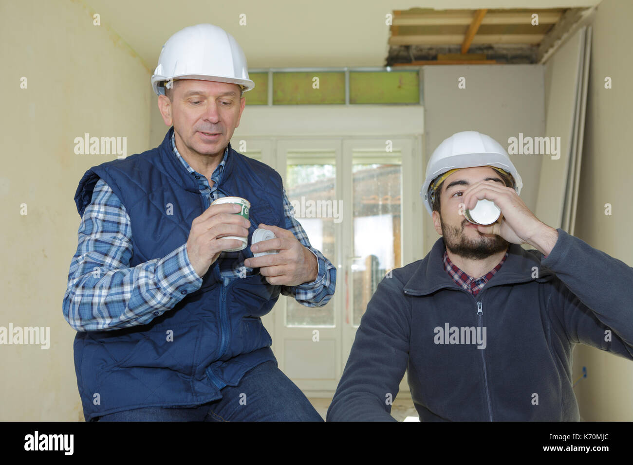 builder during their break Stock Photo - Alamy