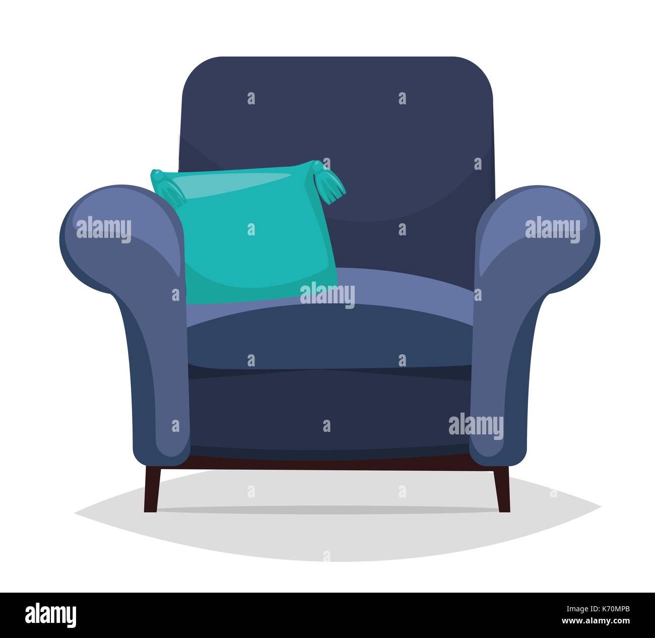 Blue armchair and pillow. Vector illustration isolated on white ...