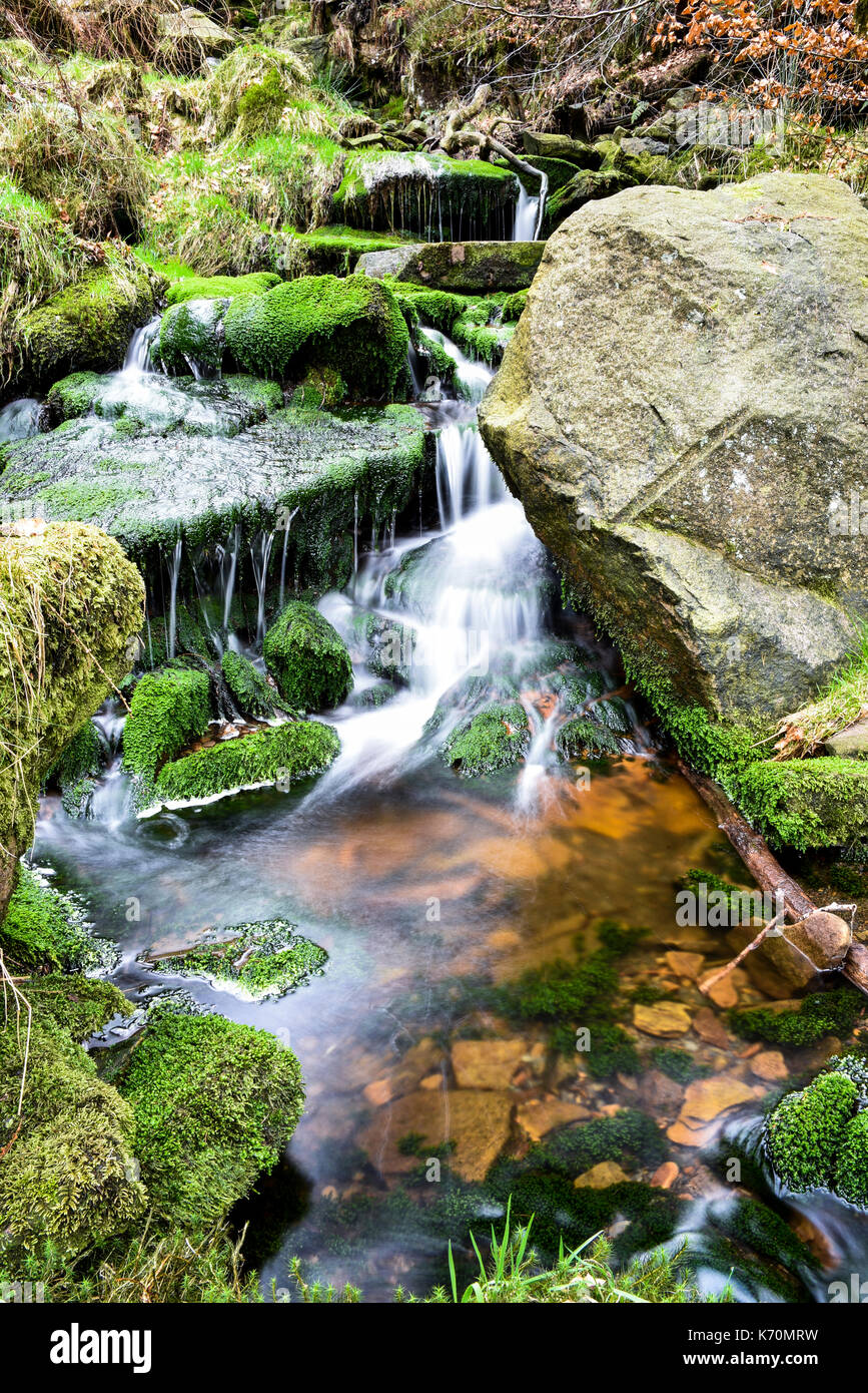 Water fall and running stream, The Peak District National Park, UK ...
