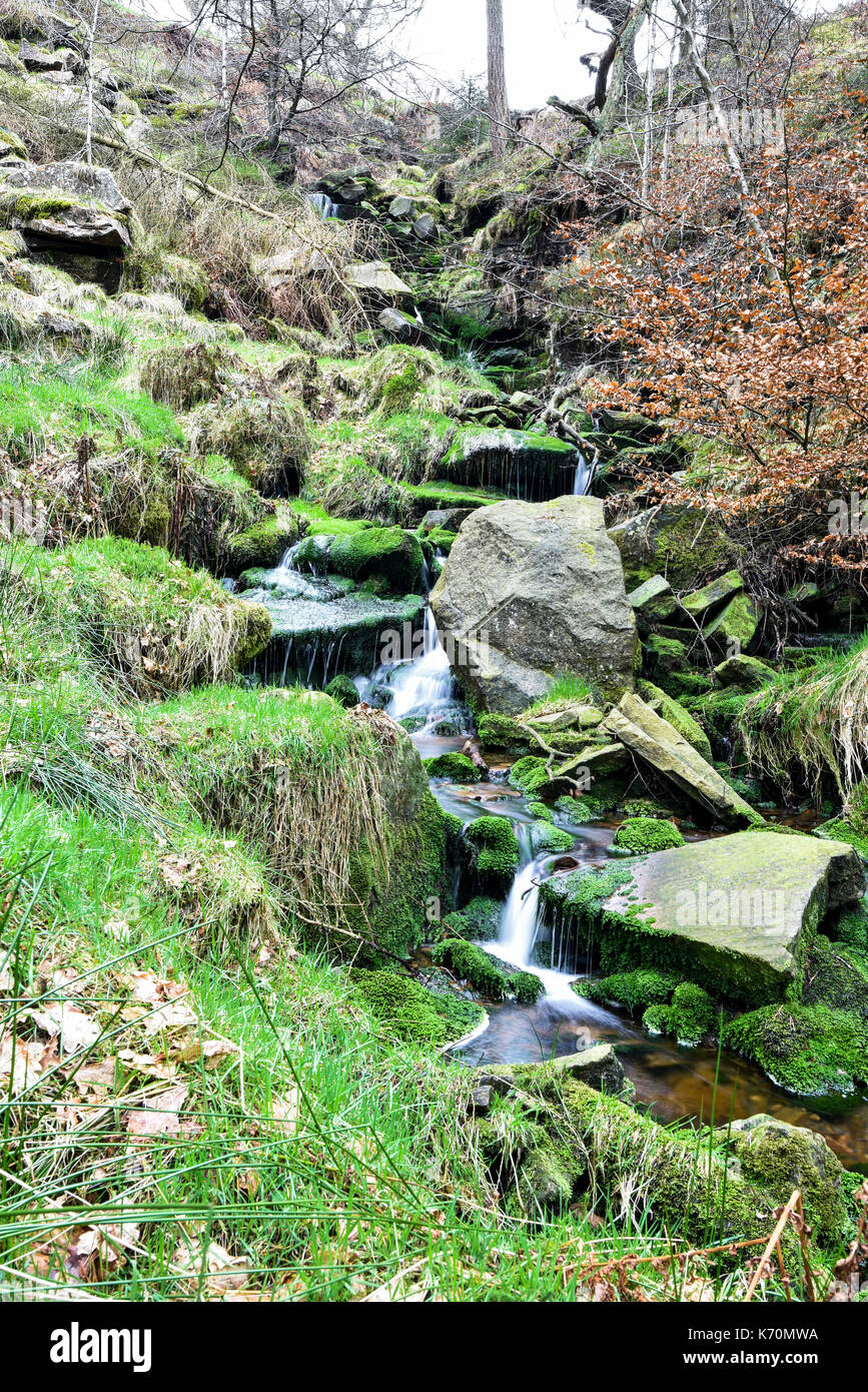 Water fall and running stream, The Peak District National Park, UK ...