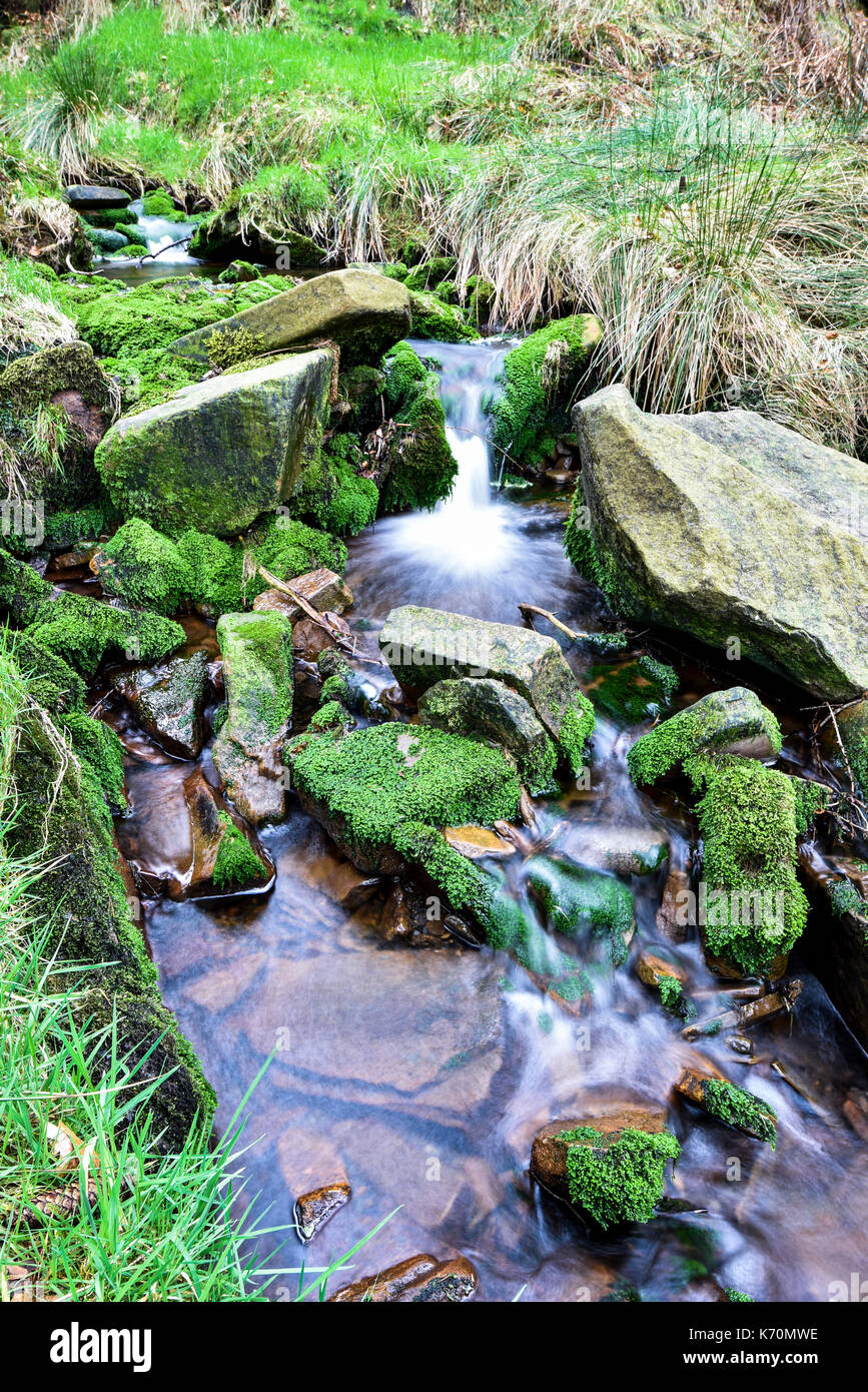 Water fall and running stream, The Peak District National Park, UK ...