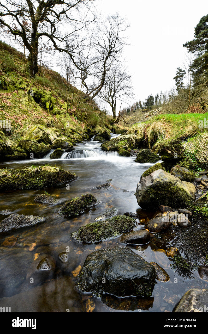 Water fall and running stream, The Peak District National Park, UK ...