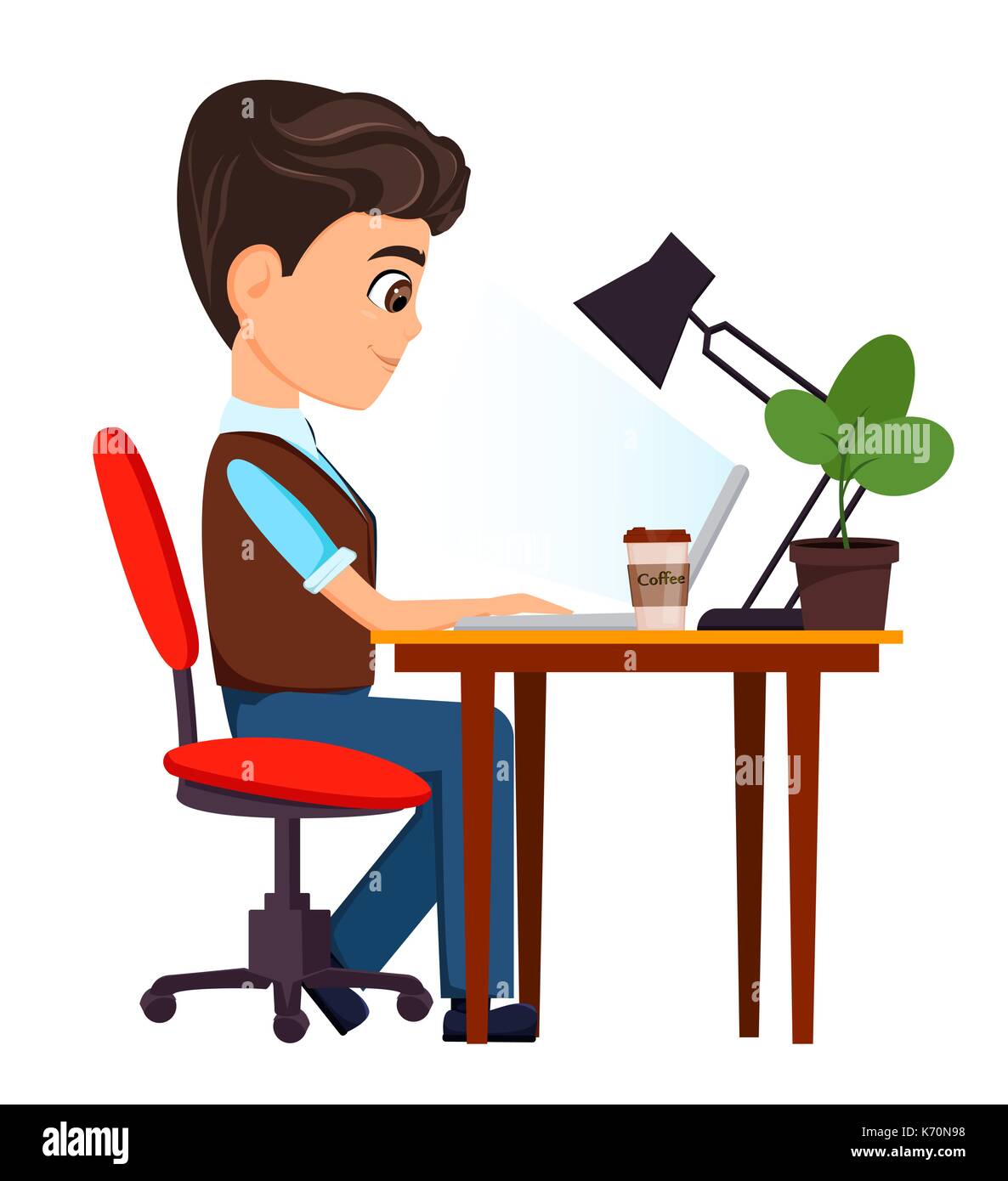 Business man cartoon character. Businessman sitting with laptop at his ...