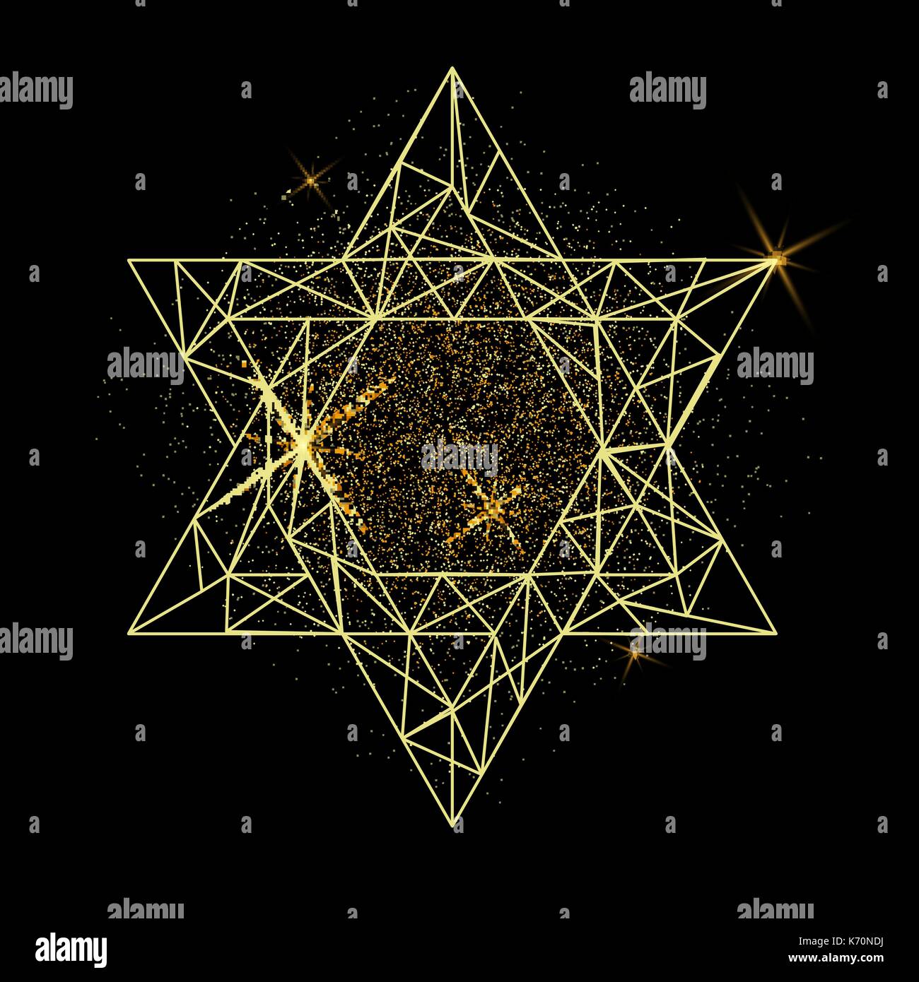 Rosh Hashanah greeting card with yellow polygonal Star of David and ...