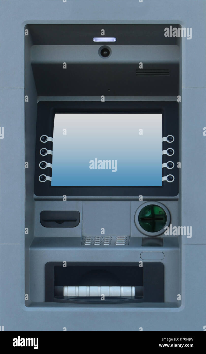 Modern bank machine with blue blank screen Stock Photo - Alamy
