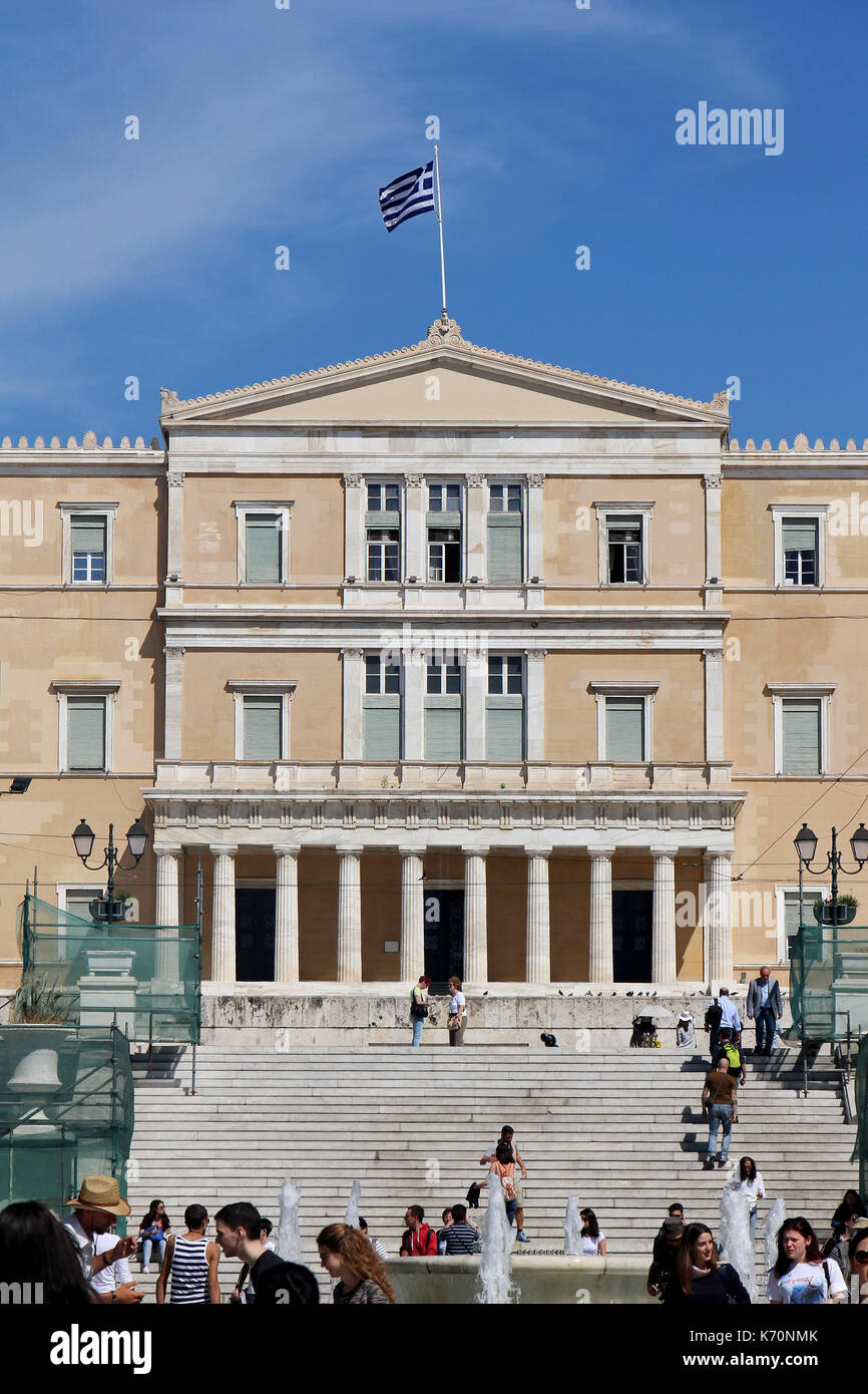 ATHENS, GREECE - May 04: Greek Parliament building overlooking Syntagma ...