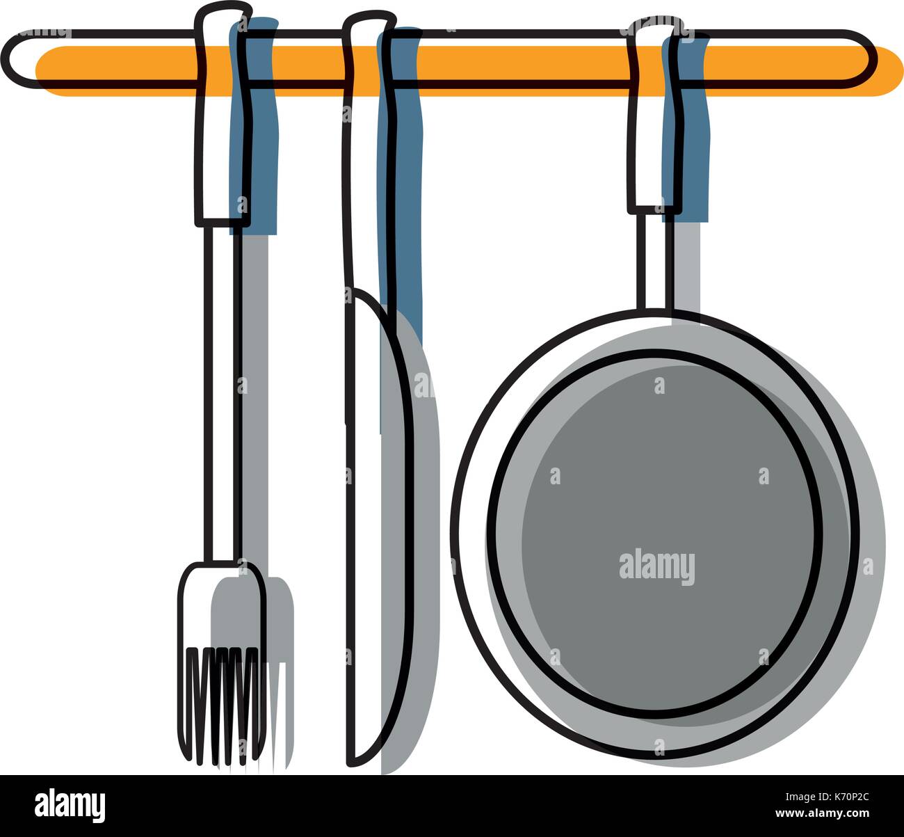 colorful ladles and pan over background vector illustration Stock ...