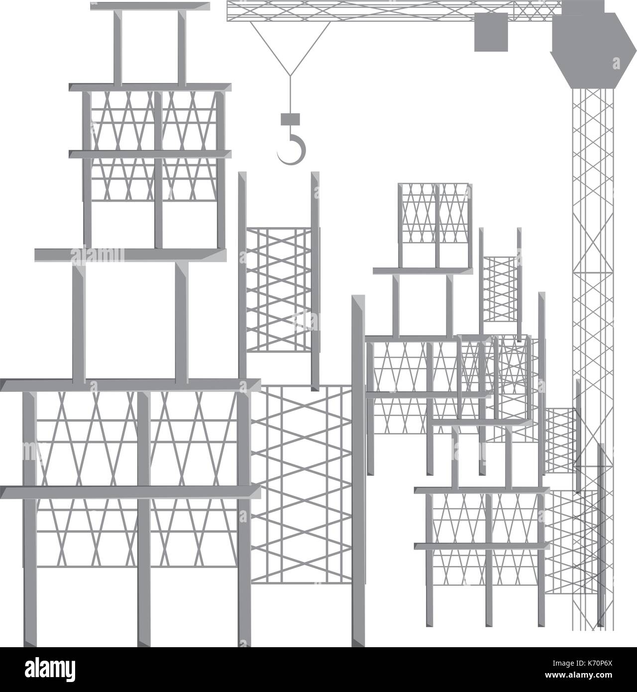 colorful scaffold and tower crane over white background vector ...