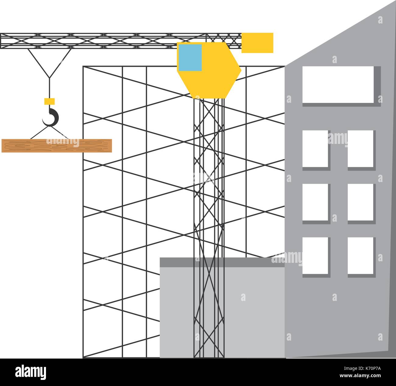 colorful scaffold and tower crane over white background vector ...