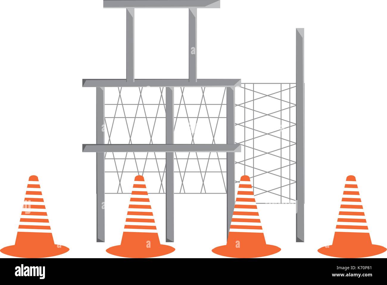 colorful scaffold and trafic cone over white background vector ...
