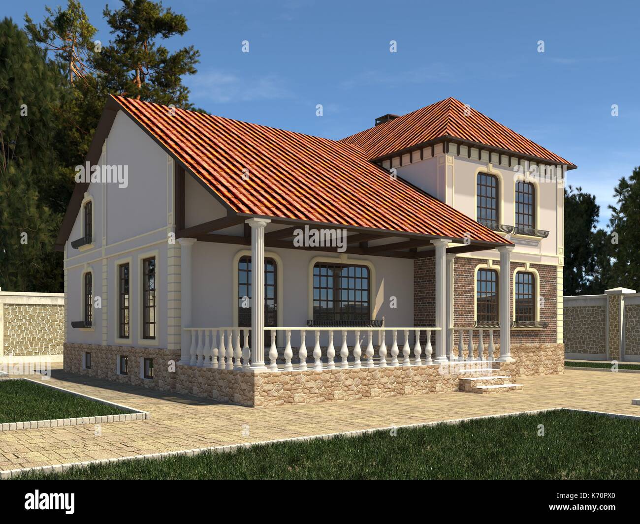 Photo realistic render of the house 3d illustration Stock Photo - Alamy