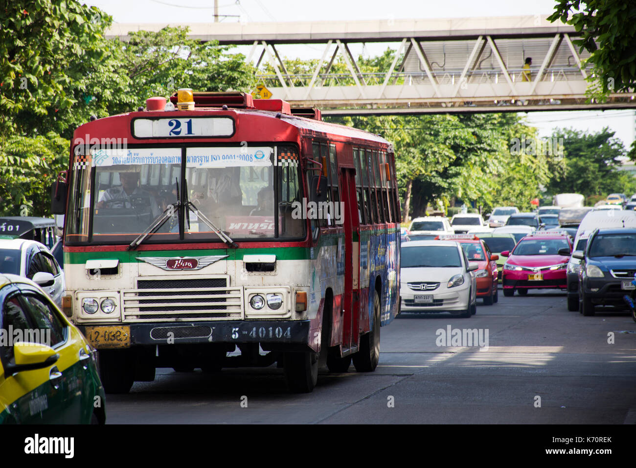 View traffic road and bus of Bangkok Mass Transit Authority, BMTA ...
