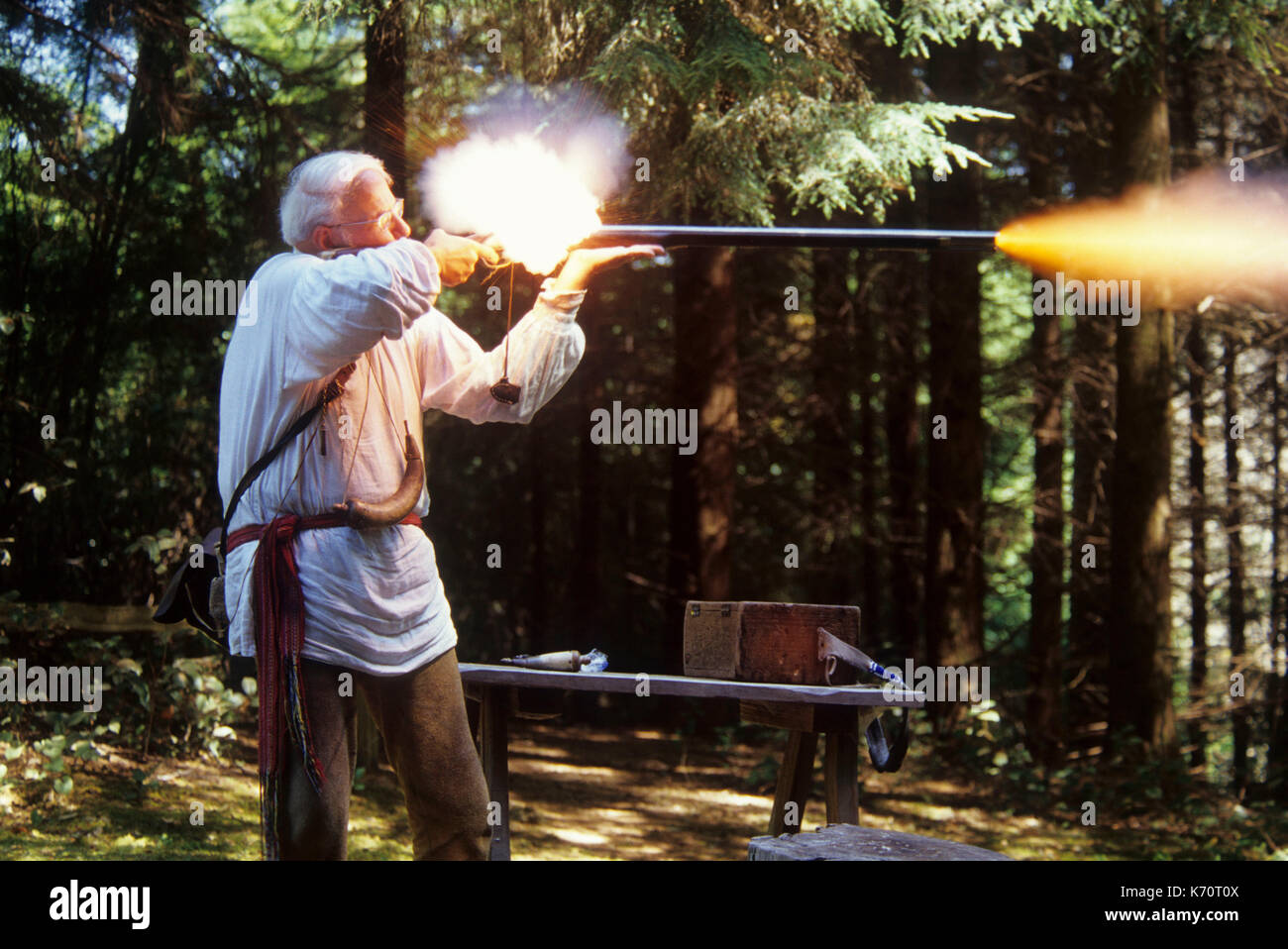 Ranger giving living history gun demonstration, Fort Clatsop National ...
