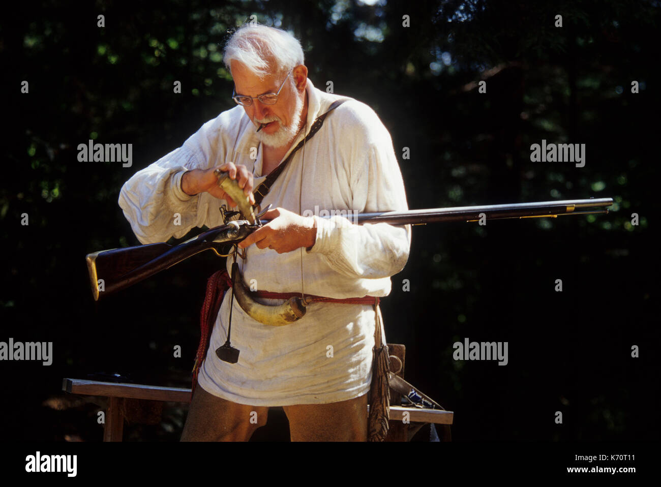 Ranger giving living history gun demonstration, Fort Clatsop National ...