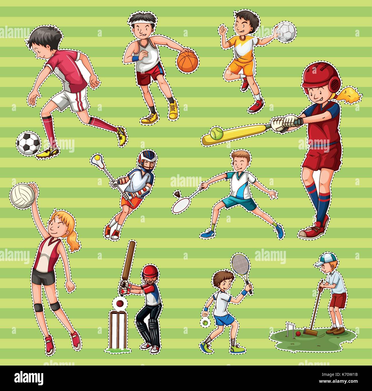 Sticker set with people playing different types of sports illustration ...