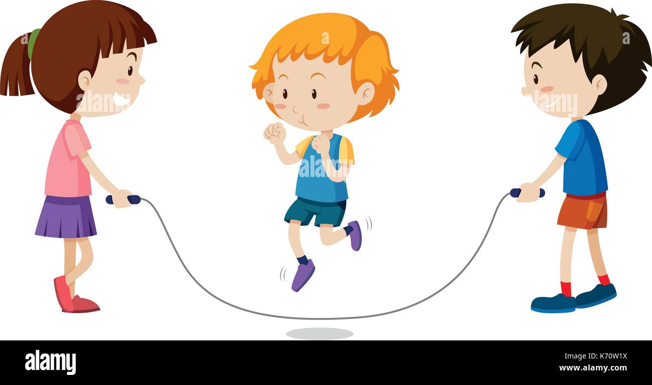 Three kids jumping rope illustration Stock Vector Image & Art - Alamy
