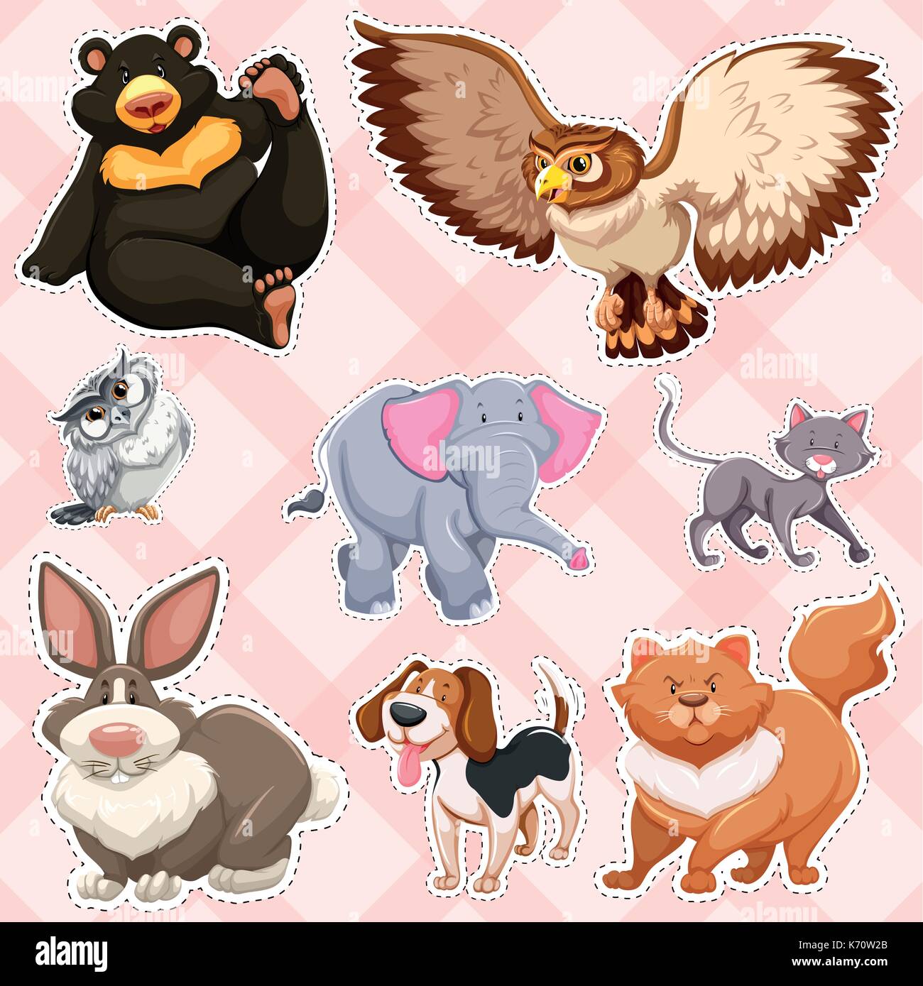 Sticker design for wild animals on pink background illustration Stock ...