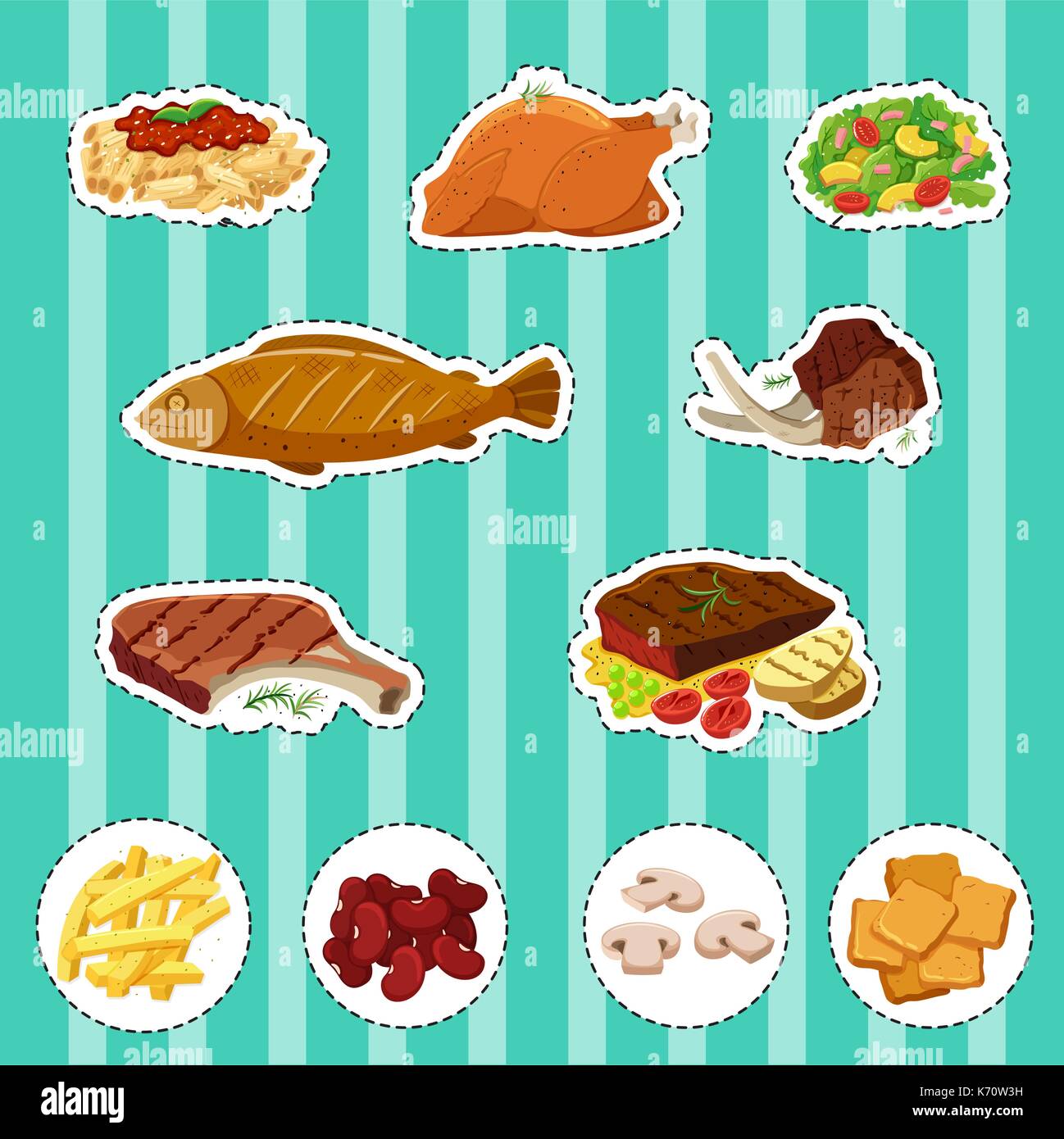 Sticker set with different types of food illustration Stock Vector ...