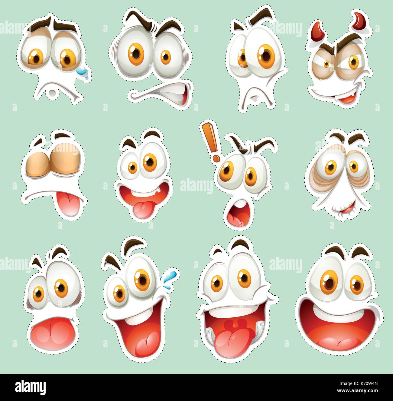 Sticker set with facial expressions on blue illustration Stock Vector ...