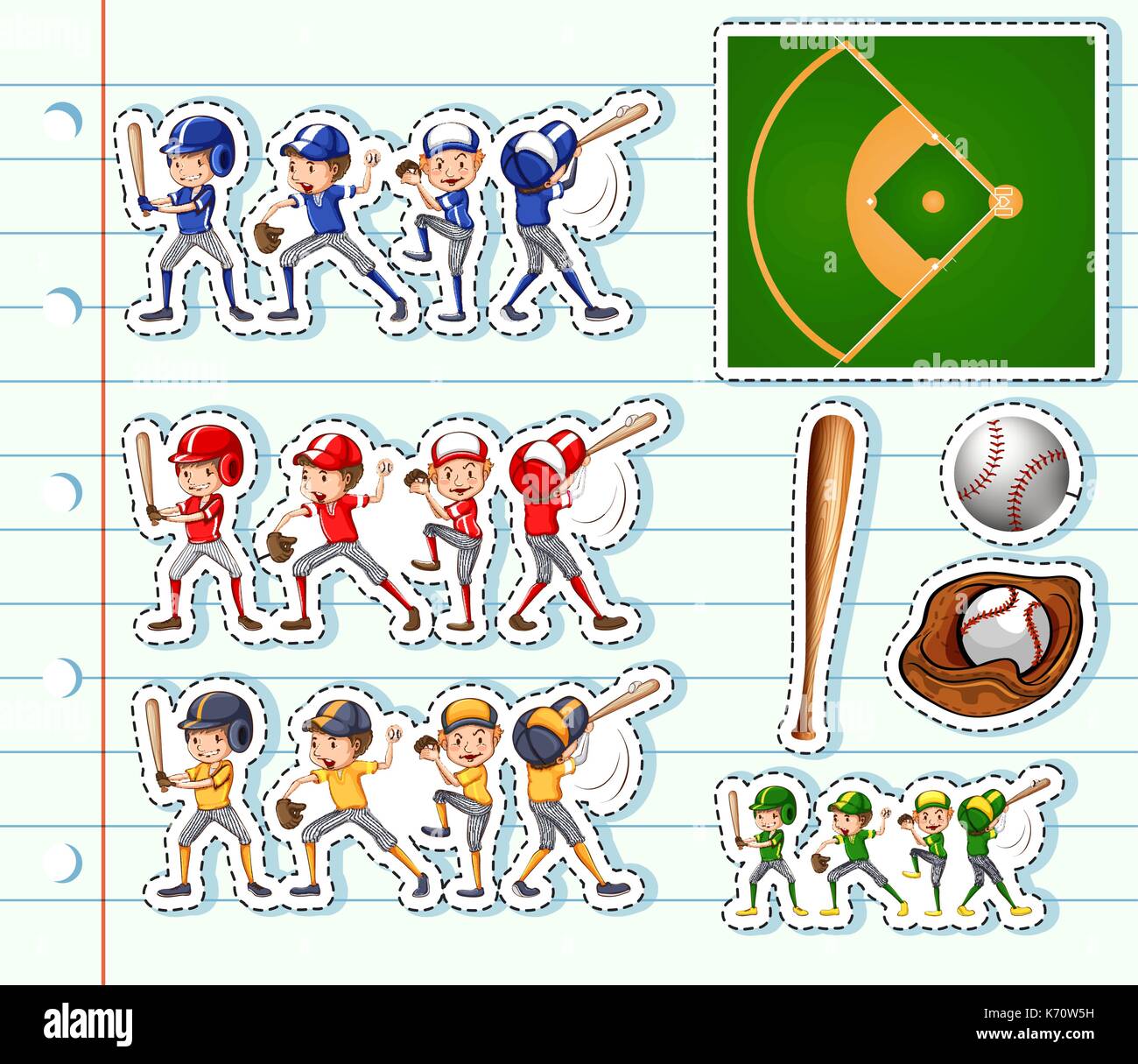 Sticker design for baseball players and field illustration Stock Vector ...