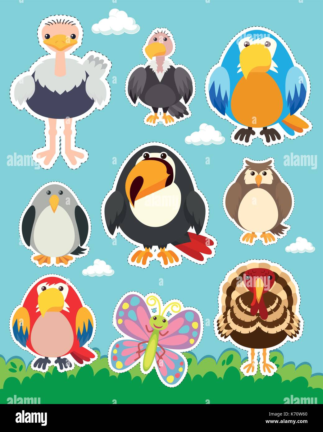 Sticker set with different types of birds illustration Stock Vector ...