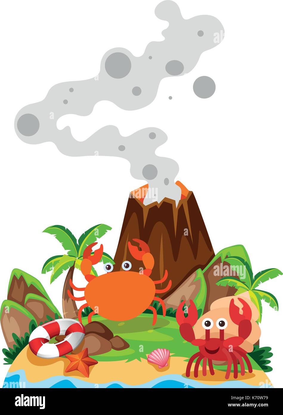 Crabs and volcano on island illustration Stock Vector Image & Art - Alamy