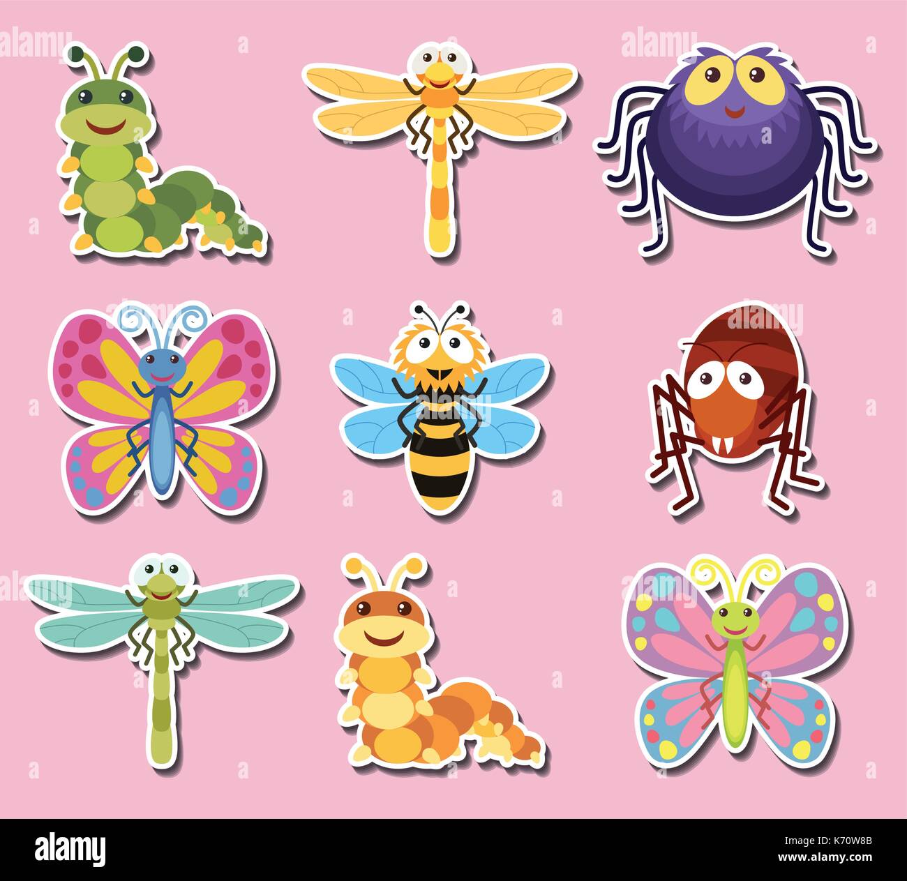 Sticker design with cute bugs and insects illustration Stock Vector ...