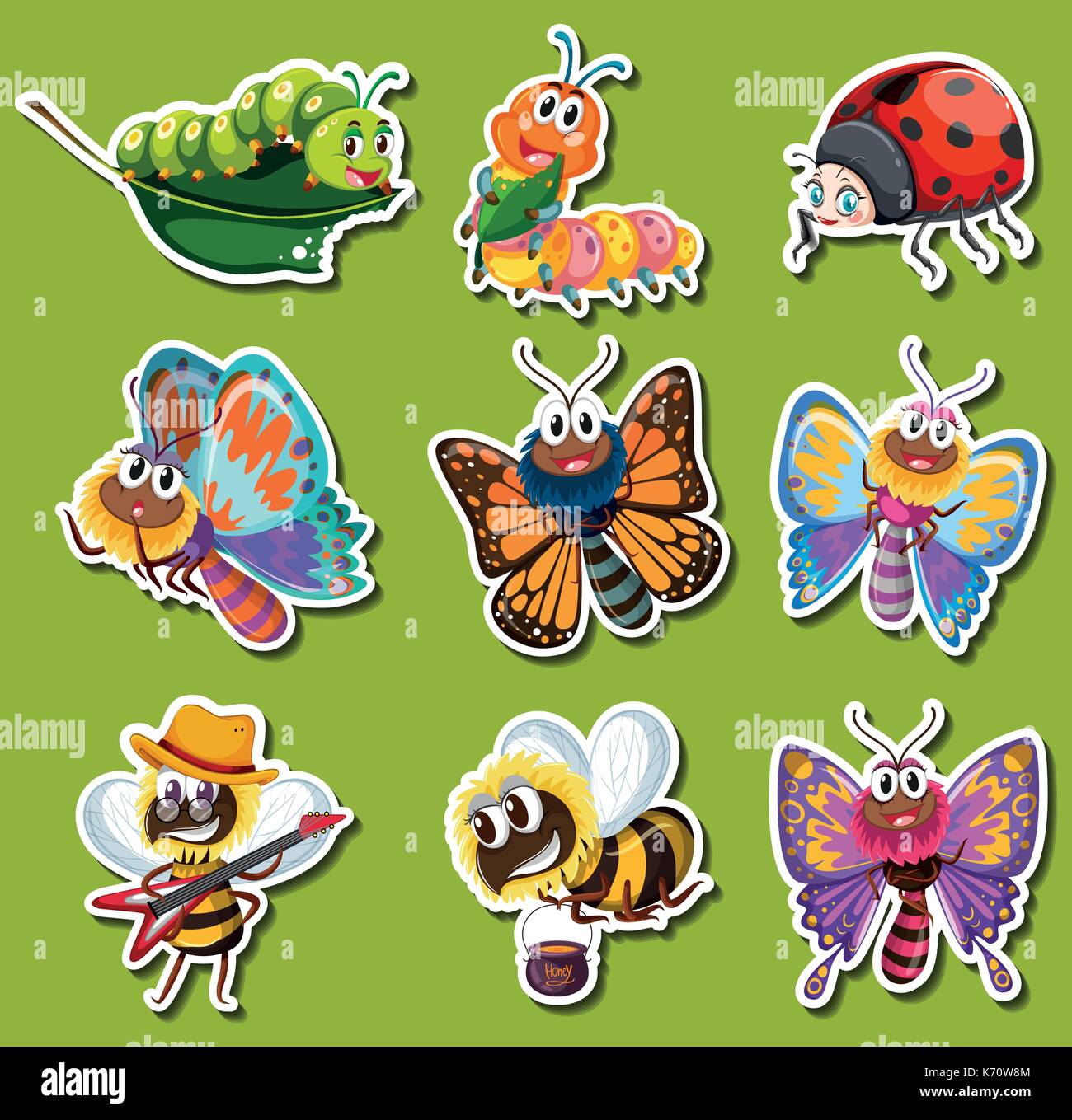 Sticker design for different kinds of insects illustration Stock Vector ...