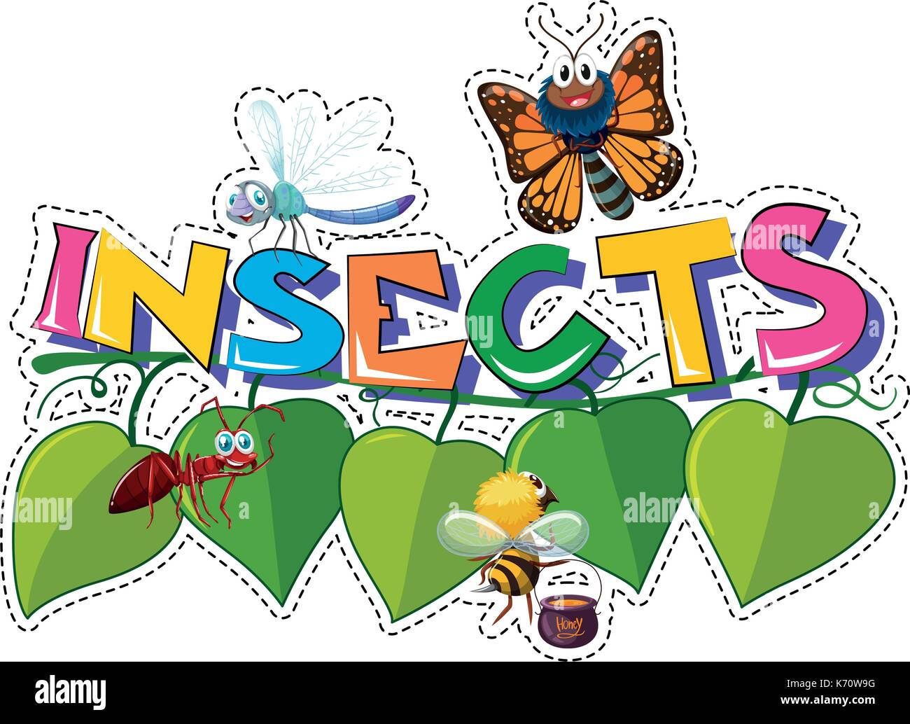 Sticker design for word insects with many bugs illustration Stock ...